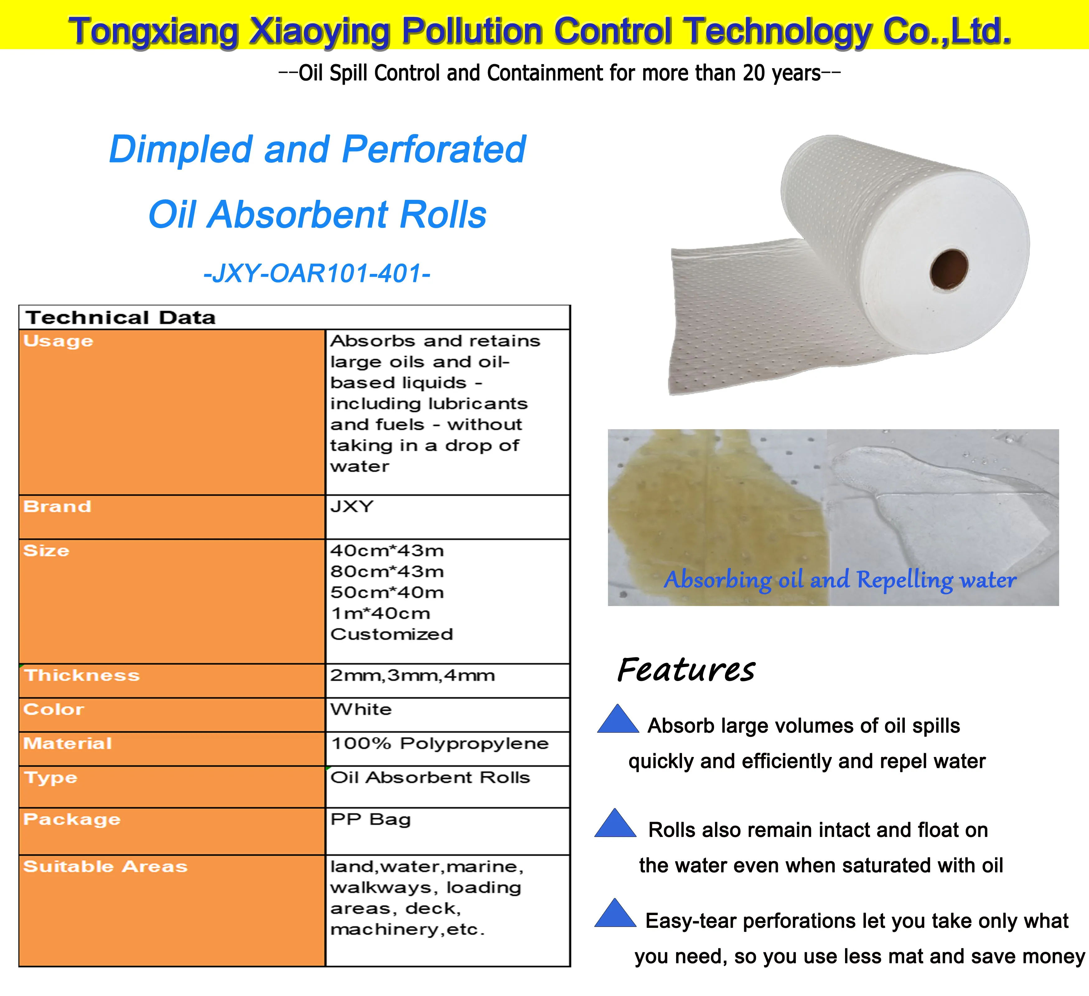 White Oil Absorbent Roll 50cm x 40m for Effective Oil Spill Clean-up ...