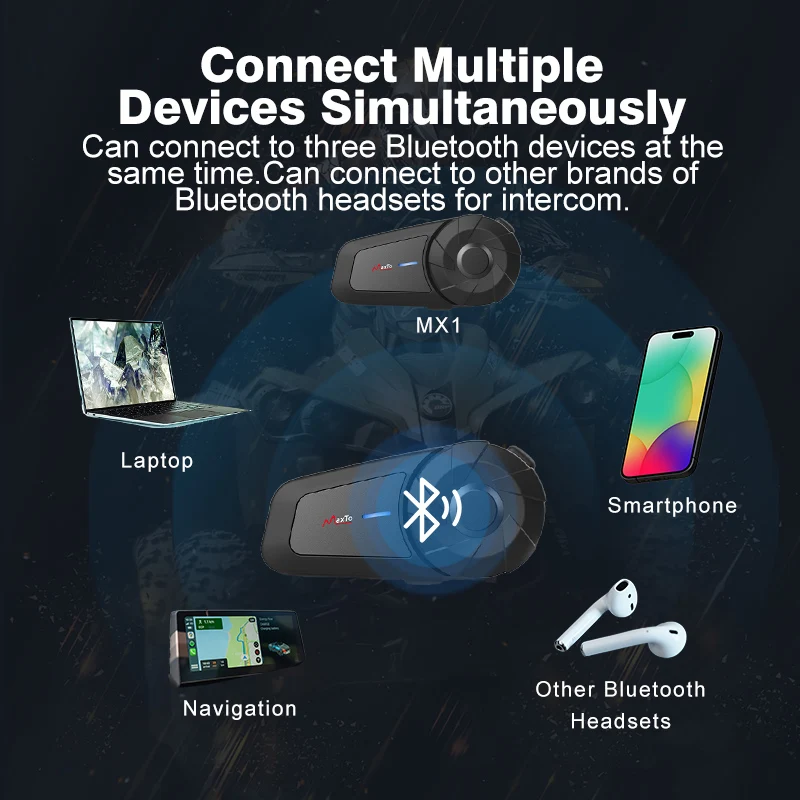 2 Riders 800m Motorcycle Helmet Bluetooth Intercom Headset Maxto MX1