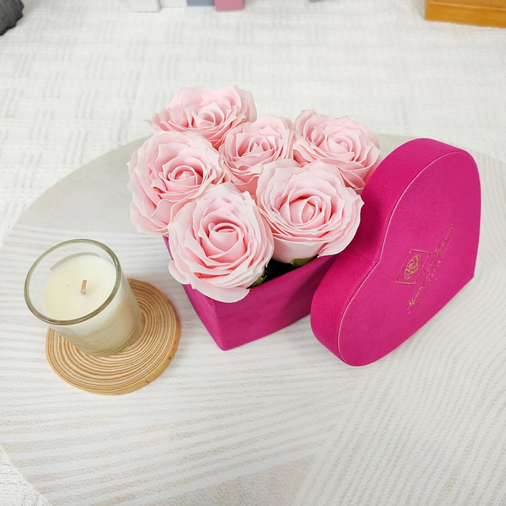 Suede Heart Shape Saint Valentines Day Deep Love Gift Hat Box Flower ...