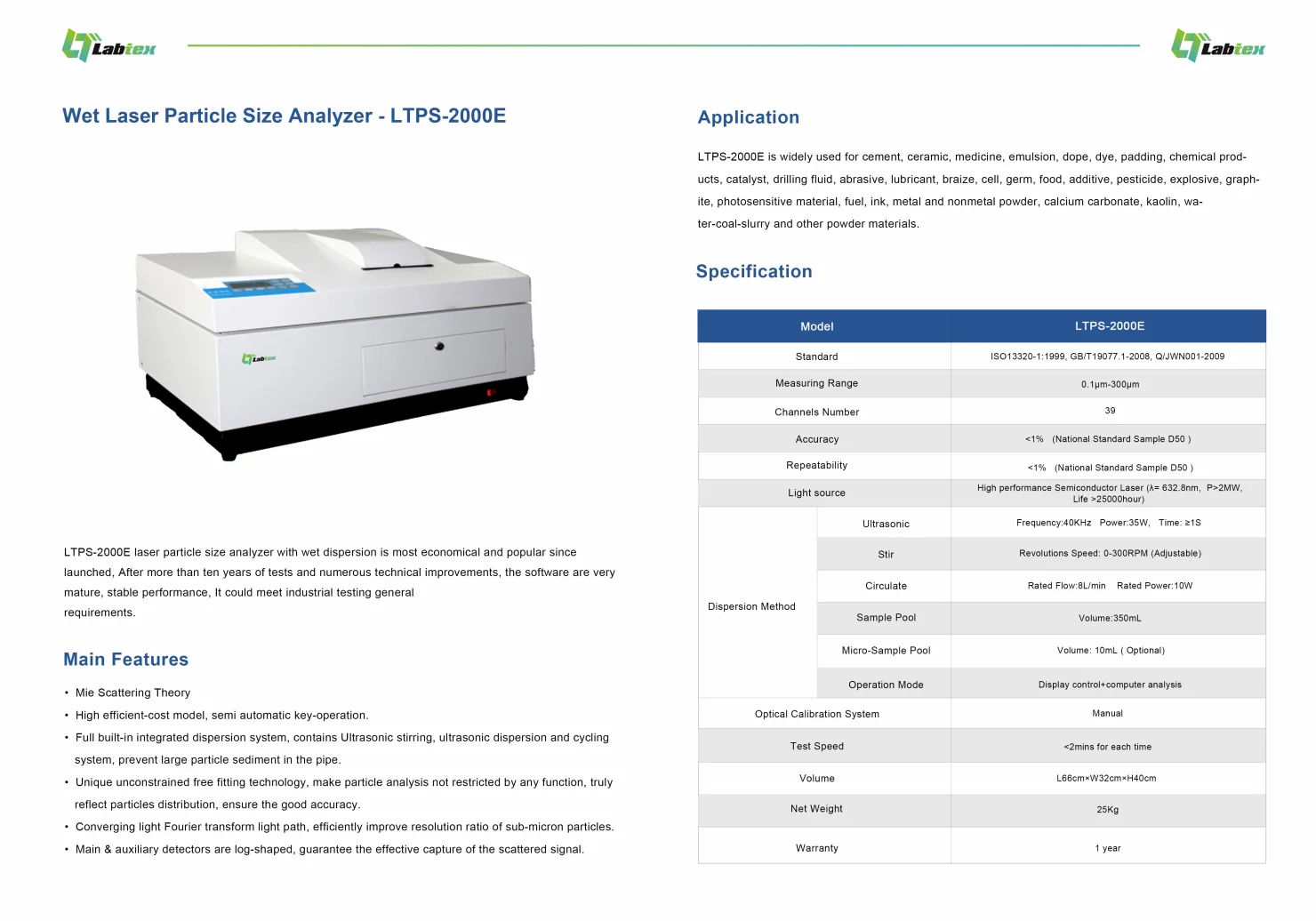 LABTEX Wet Laser Particle Size Analyzer 2000E Laboratory Semi-Automatic Particle Size ...