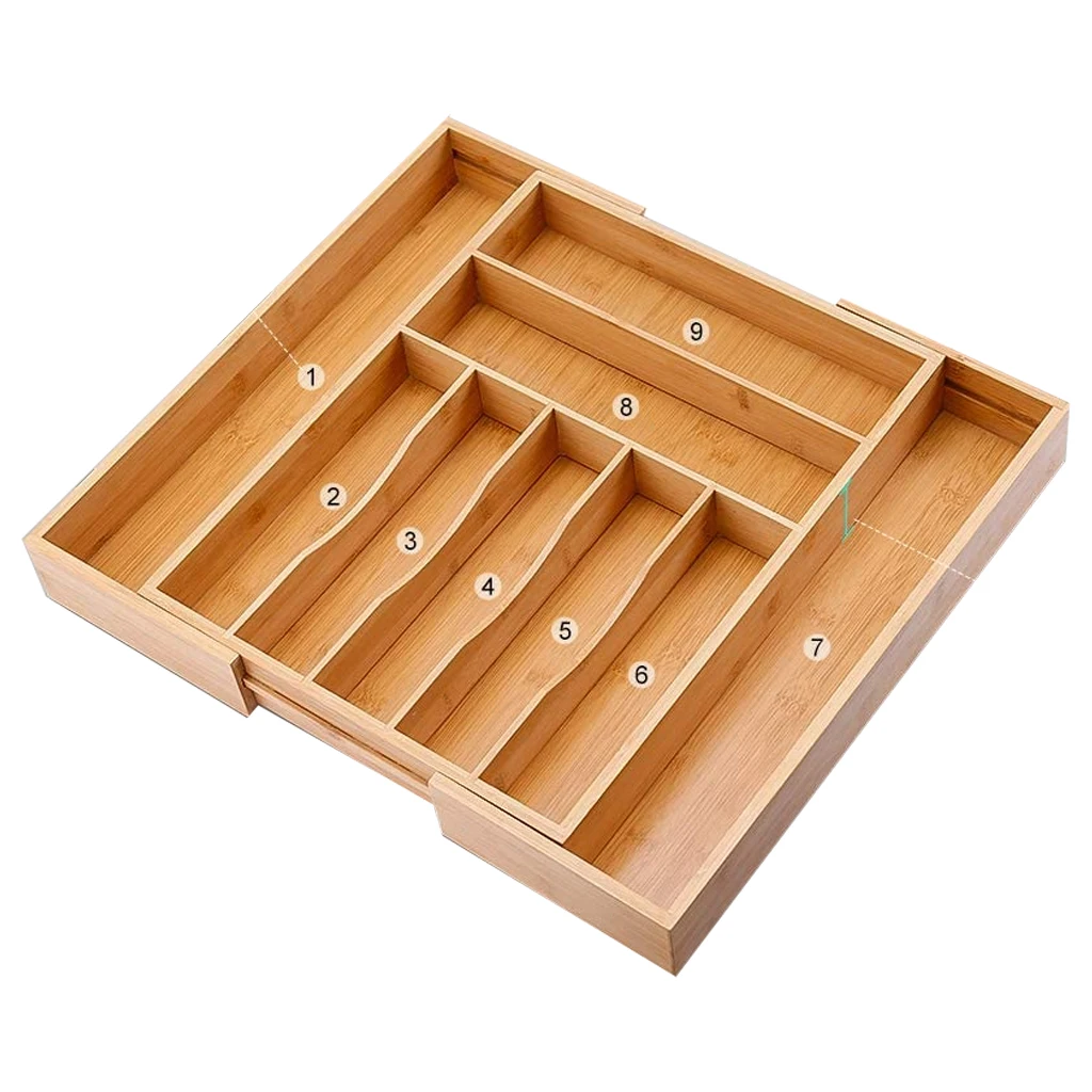 Wood Bamboo Expandable Adjustable Kitchen Cutlery Tray Drawer Organizer ...