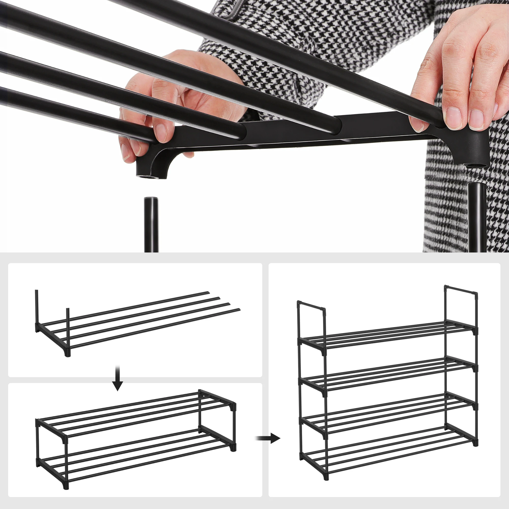 Household 3 Tier Shoe Racks for Entryway Black Foldable Small Shoe Rack ...