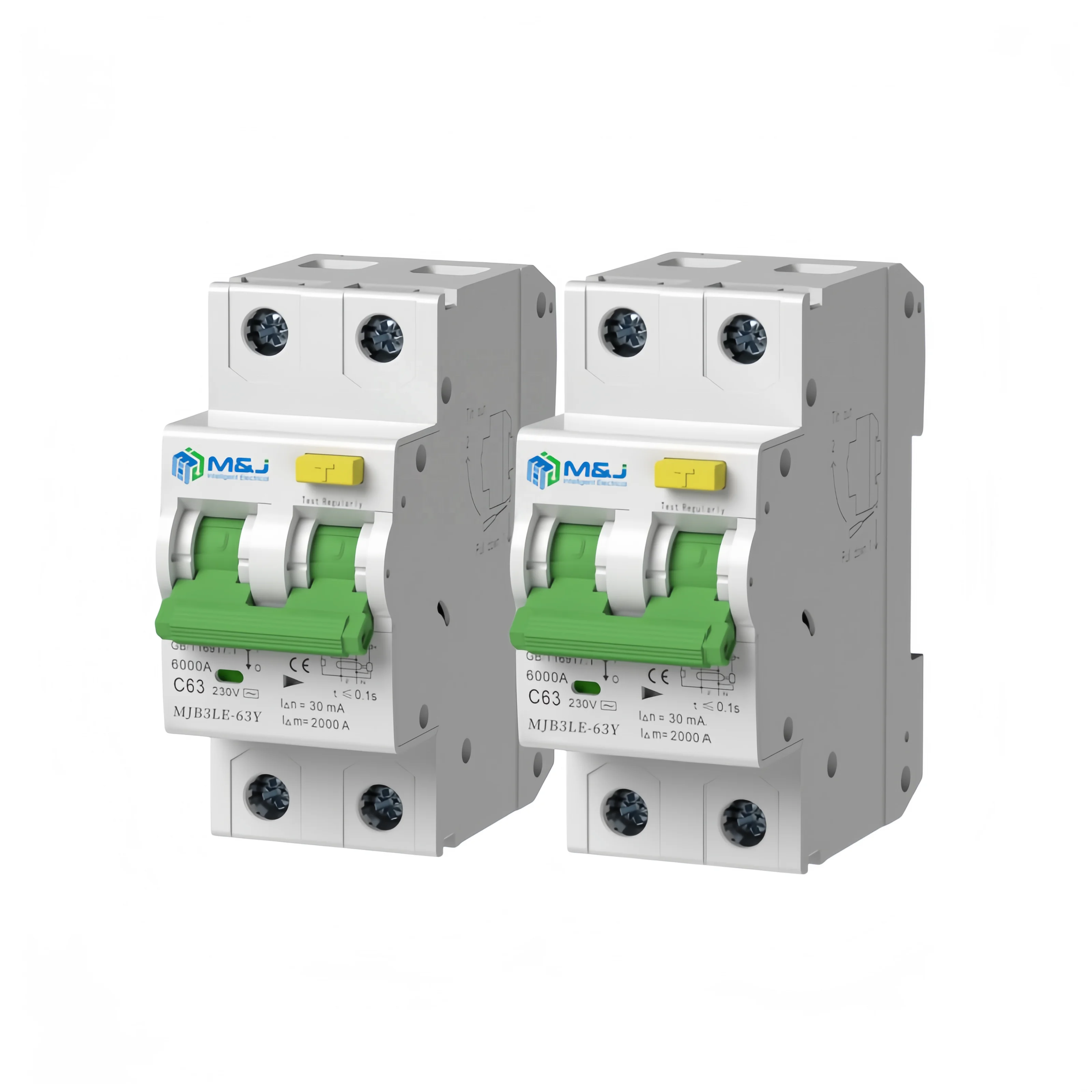 Type C 2 Pole RCBO 30ma Circuit Breaker 4 Pole 6A-63A RCBO