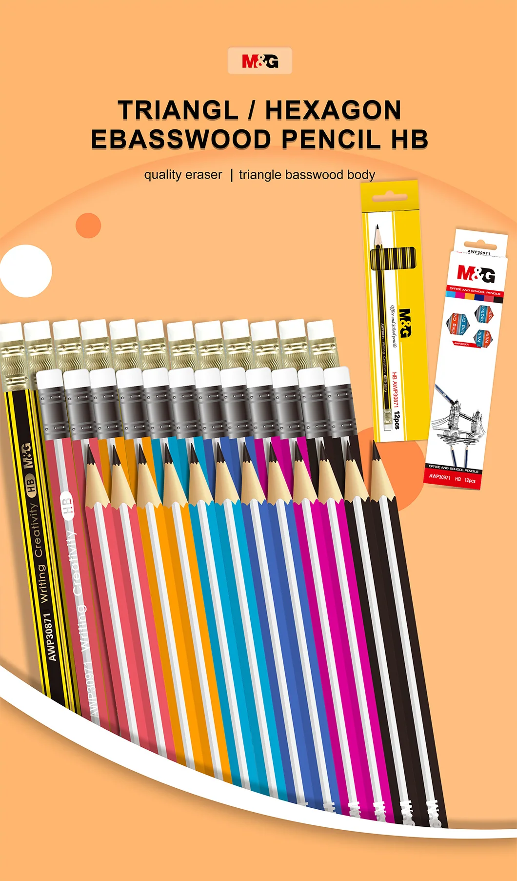 M&G Ergonomic Triangle Wood Pencil HB - Soft Poplar Wood