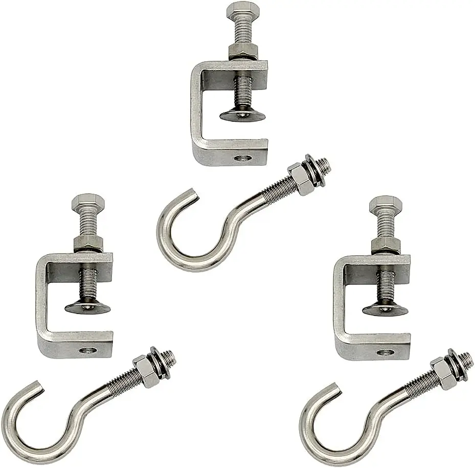 C Clamp Stainless Steel Beam Clamp with Stainless Steel Hooks