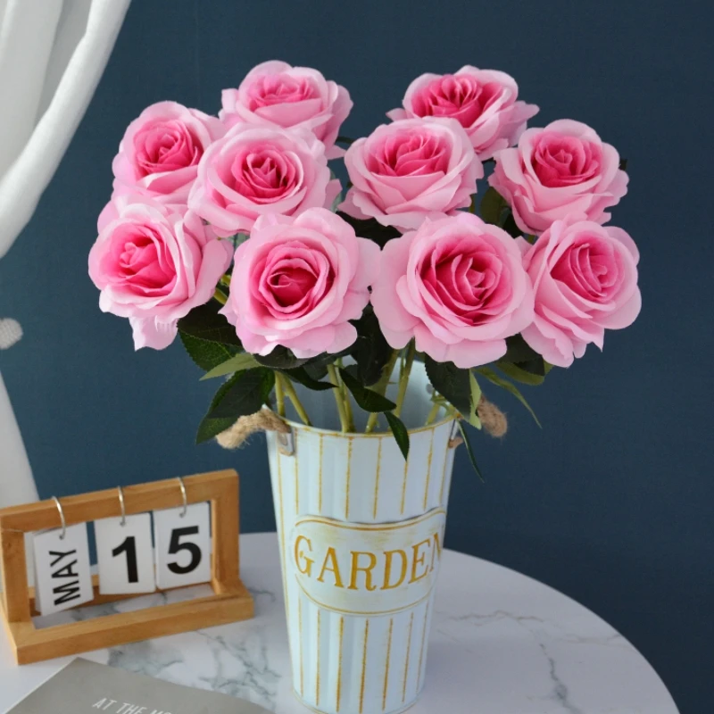 Artificial Flower Rose Realistic Single Stem Fake Silk Rose Bouquet For ...