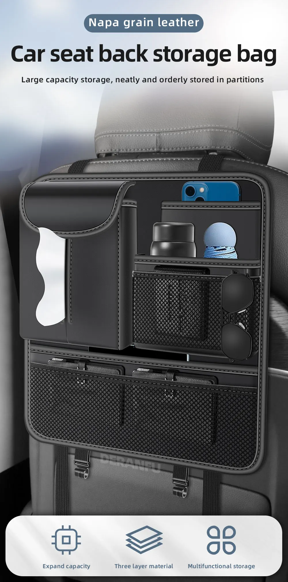 Backseat Car Organizer Car Wash Bucket Back Seat Organizer Pu Leather ...