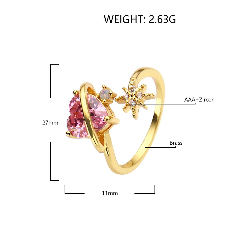 Irregular Hollow Opening Heart Rings For Women Gold Color Geometric