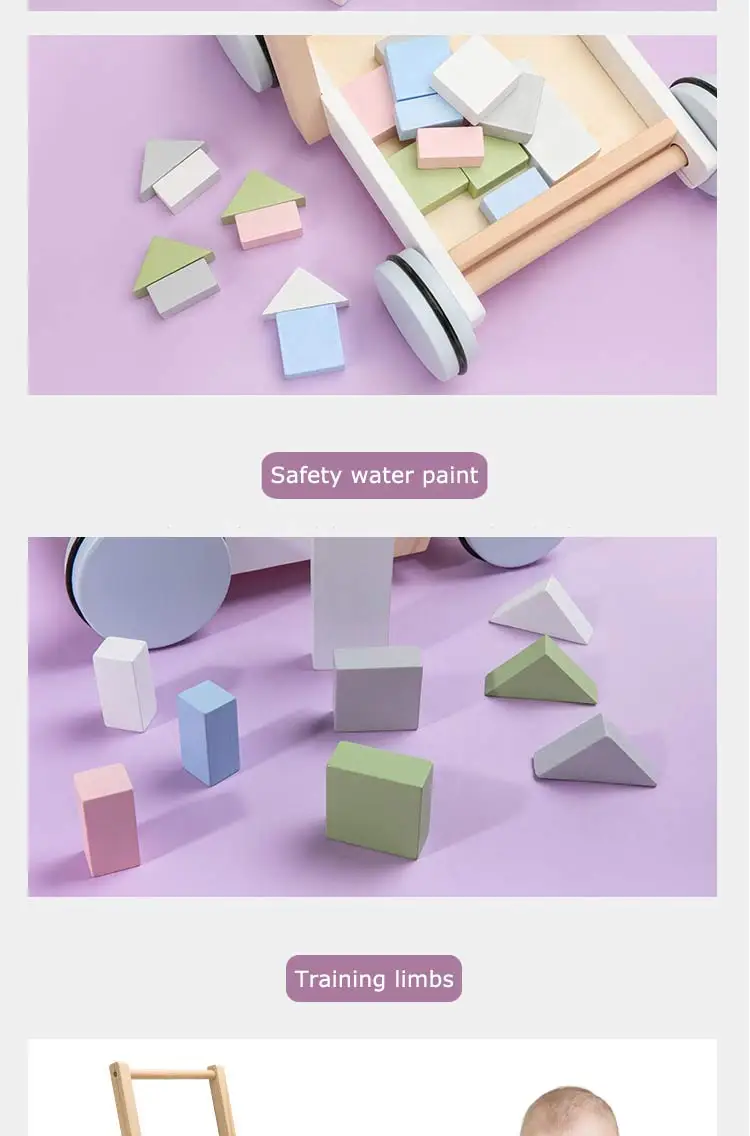 Custom Children Wooden Building Blocks Trolley Toy Car Baby ...