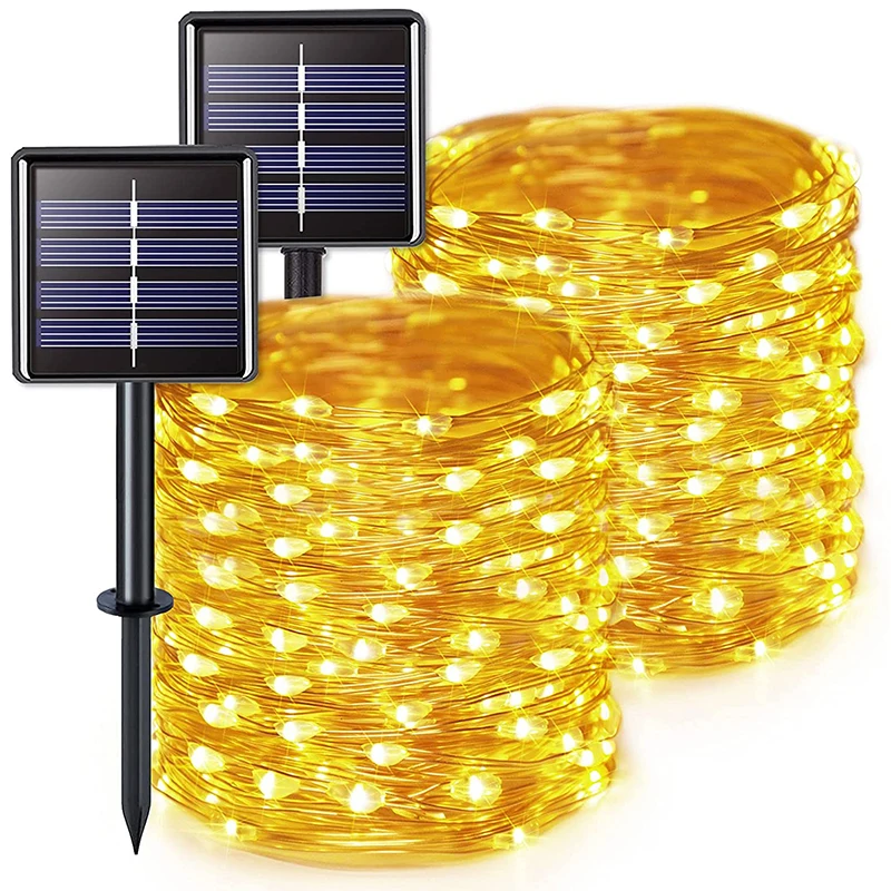 Solar String Light Outdoor Waterproof 100 Led Warm Lights Landscape ...