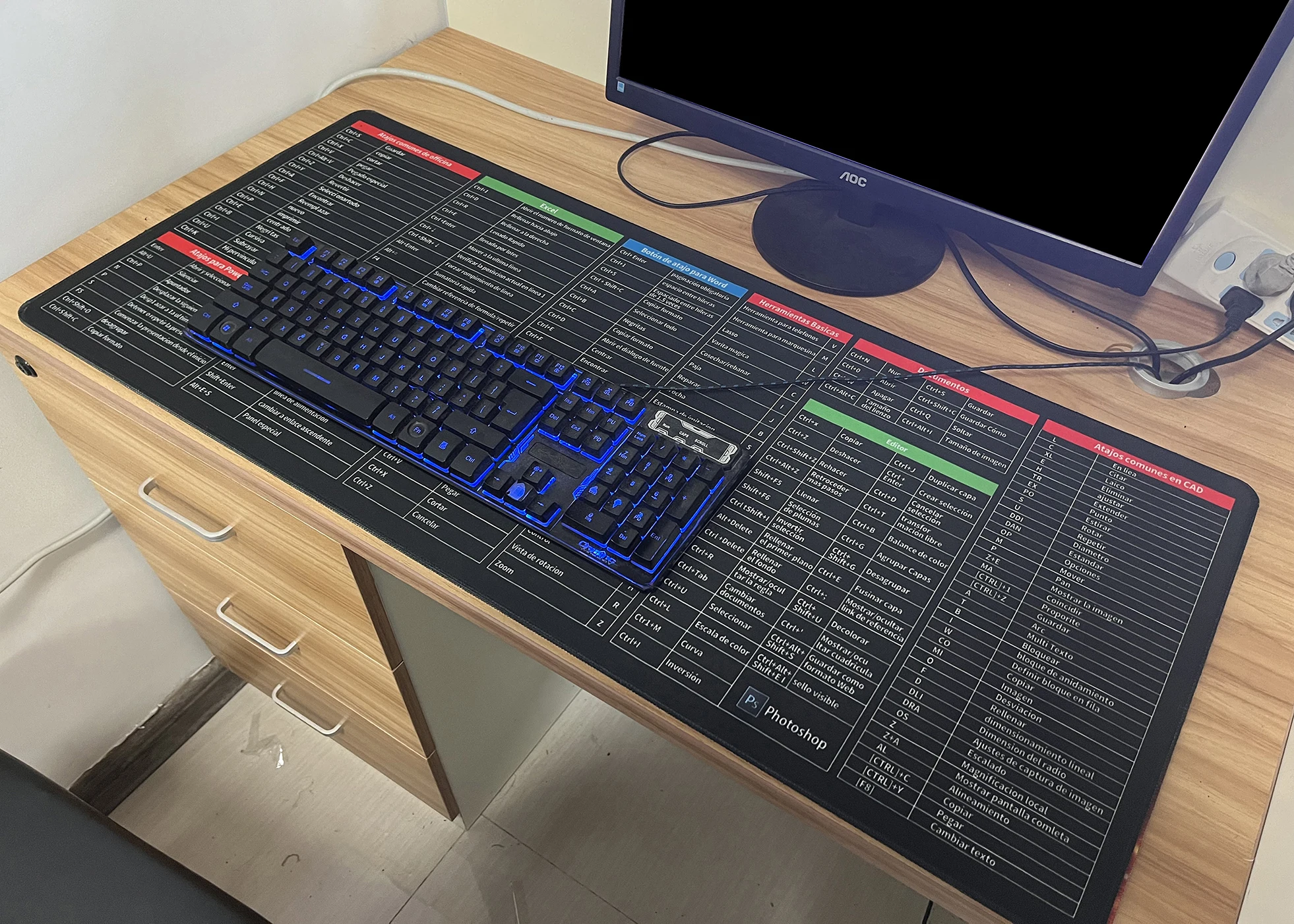 Shortcut Keys Mouse Pad - Office Desk Mat with High Definition Printing