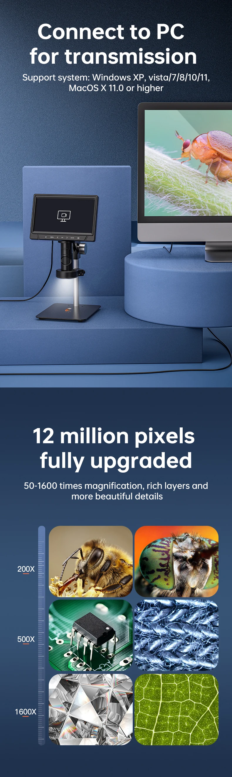 Professional Digital Microscope 12 Million Pixels Ips Touching Screen ...