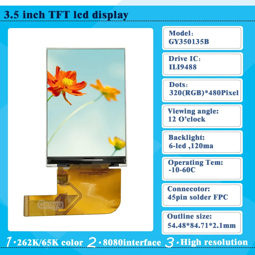 3.5 Inch TFT LCD Display with ST7365 Controller & Touch Screen