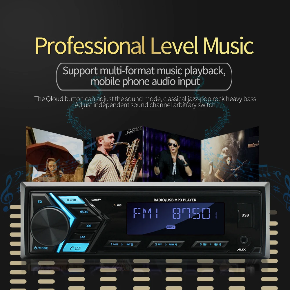 1 Din Removable Panel Radio Stereo Usb Fm Aux Bluetooth 12v Music ...