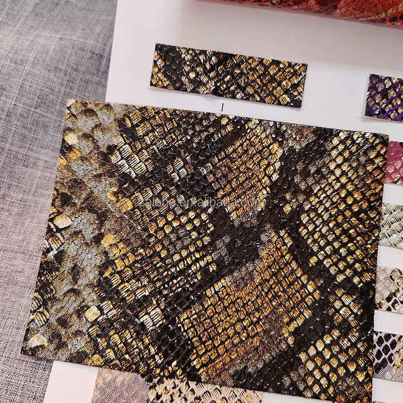 1MM Metallic Foil Texture Embossed Snake Grain PU Leather