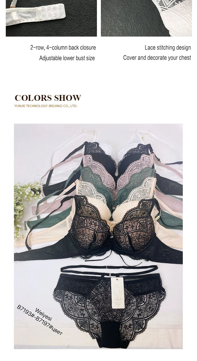 Weiyesi Hot Female Underwear Sexy Bandeau Lace Padded Bra and Hipster Brief Set Strappy Lingerie ...