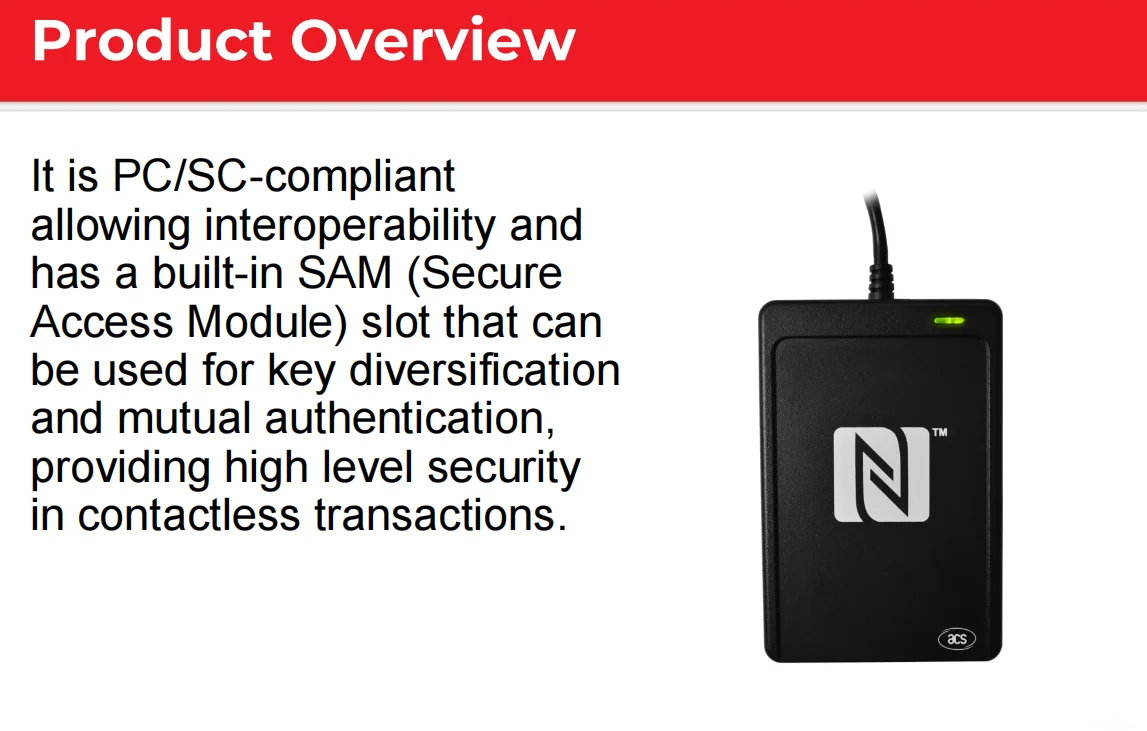 Acs Acr1252u Access Control Pc-linked Id Card Manual Contactless Smart ...