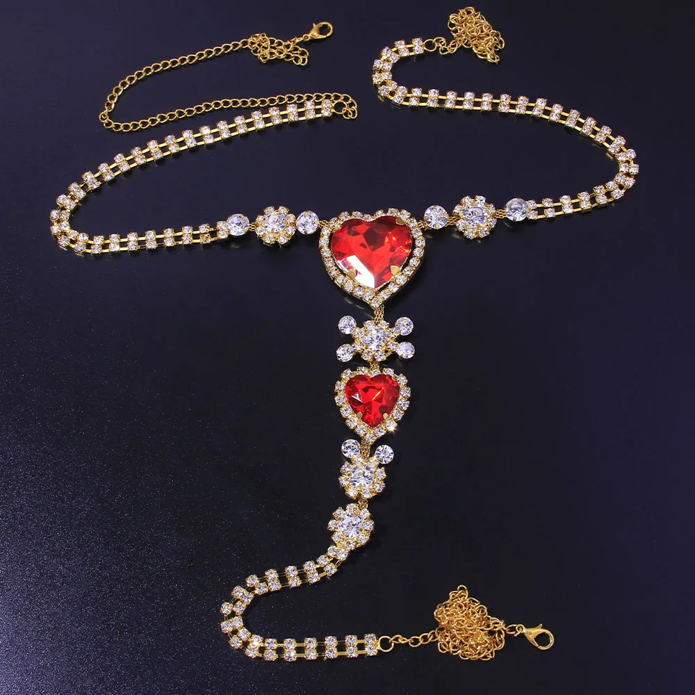 Stonefans Red Heart Rhinestone Crystal Body Chains Jewelry Waist