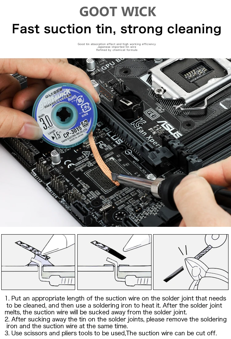 Solder Cleaning PCB Board With Tweezer Tip Tin Suction Wire Mesh BGA ...