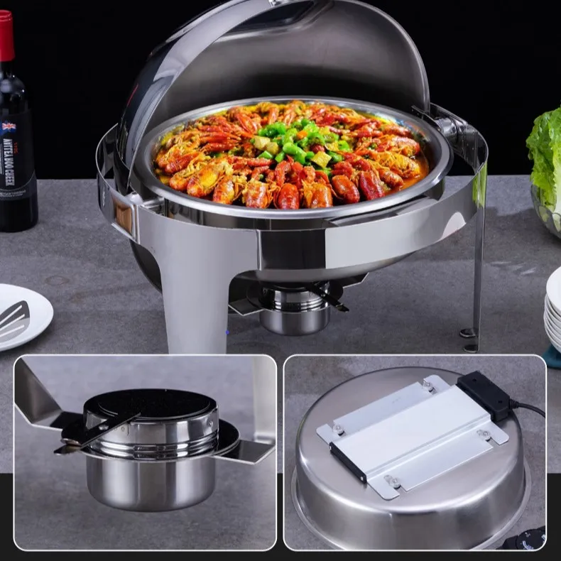 Factory Price Buffet Food Warmer Stainless Steel Round Roll Top Chafing ...