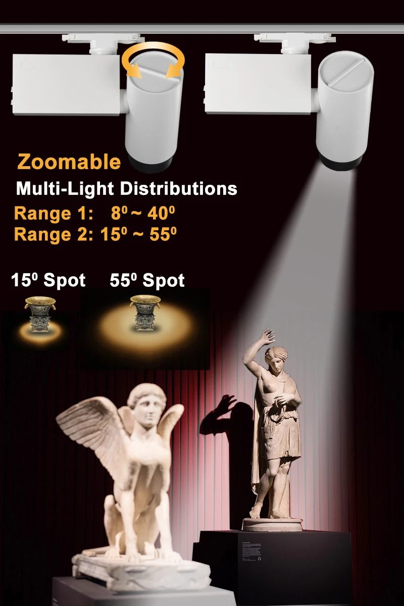 20W CCT Adjustable Track Light Dimmable COB LED 360 Rotating Spot Light ...