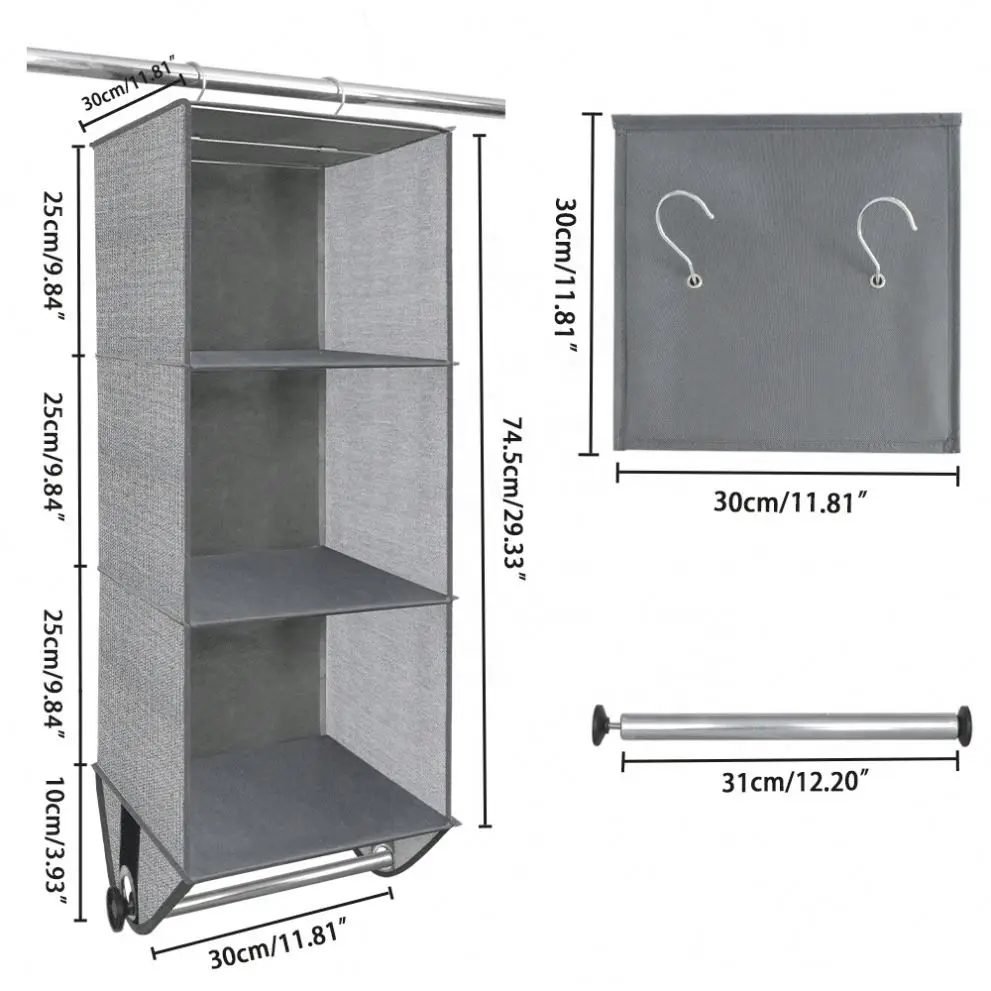 3 Layers Foldable Slotted Storage Baskets Clothes Organizer Hanging ...