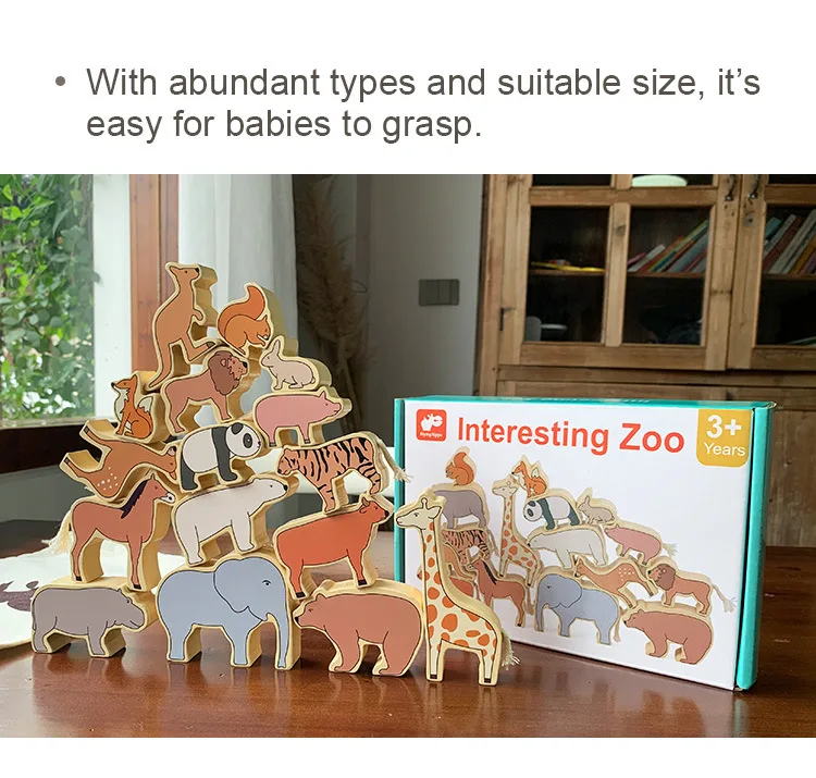 Montessori Wooden Blocks Animal Stacked Blocks Wooden Toys Children's ...