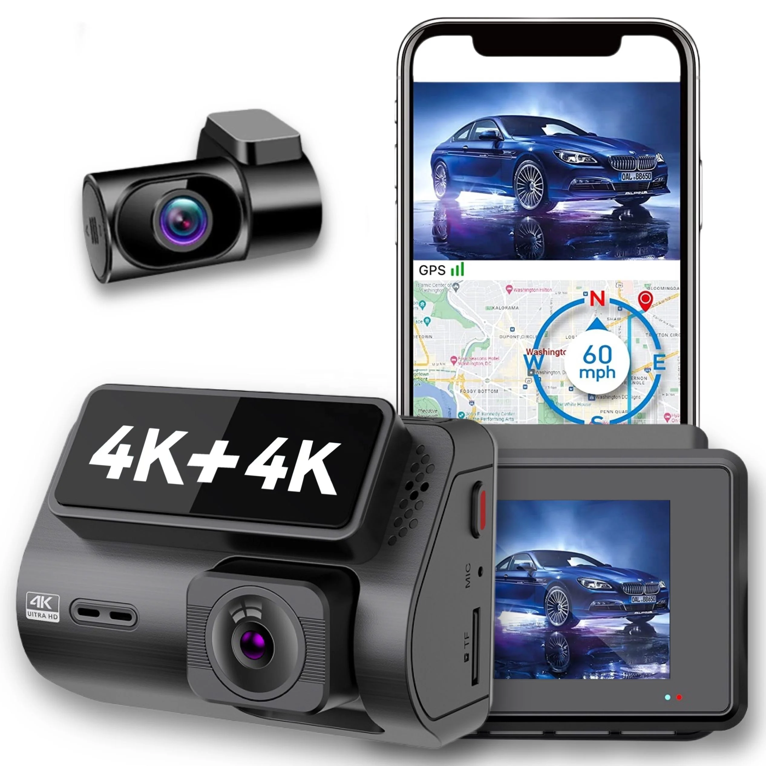 Front 4K rear 4K dual Sony lens with wifi GPS track driving recorder ...