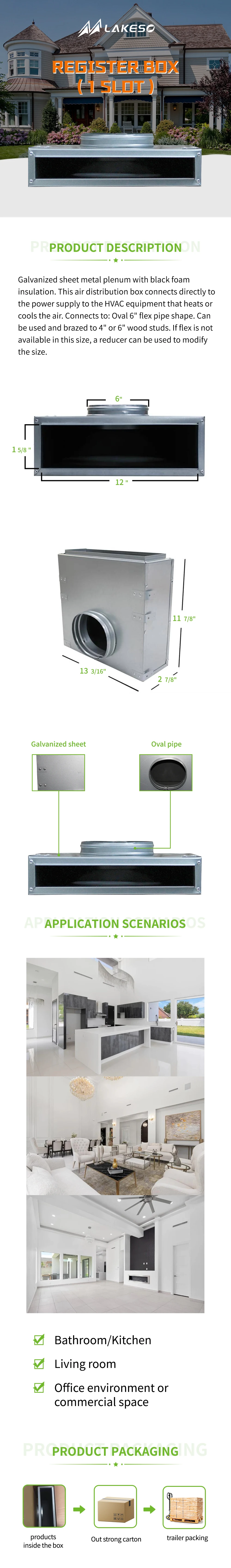 Lakeso Linear Air Vent Grilles Insulation Register Box Galvanized Sheet ...