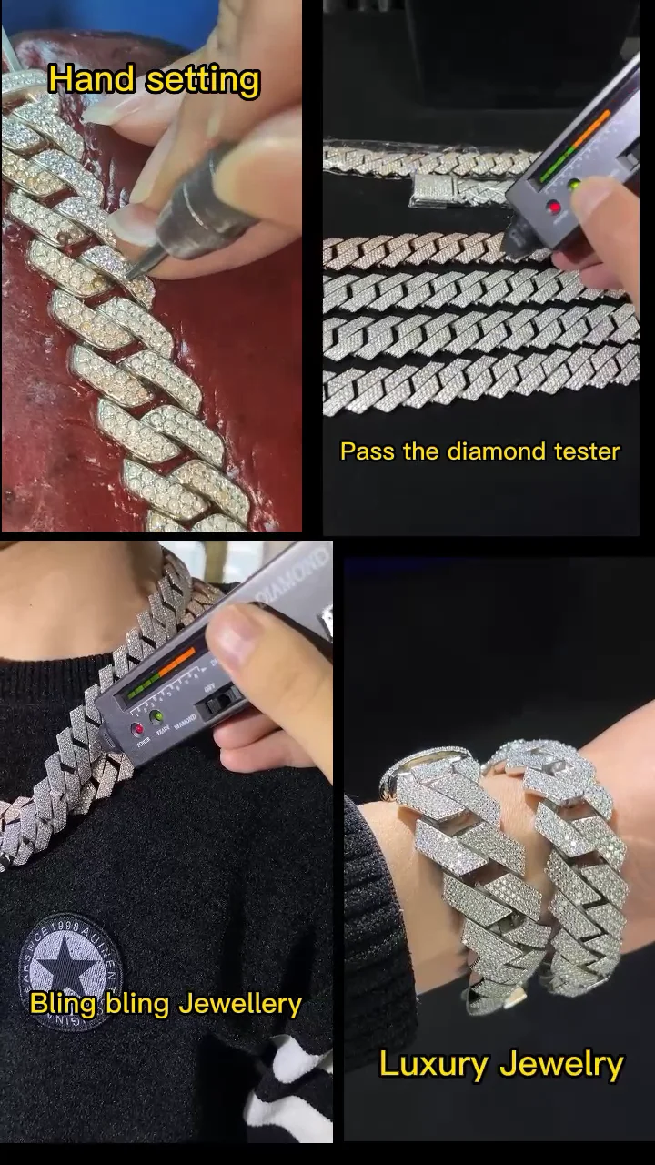 Moissanite Miami Cuban Link Chain In Silver 925 New Design Hip Hop ...