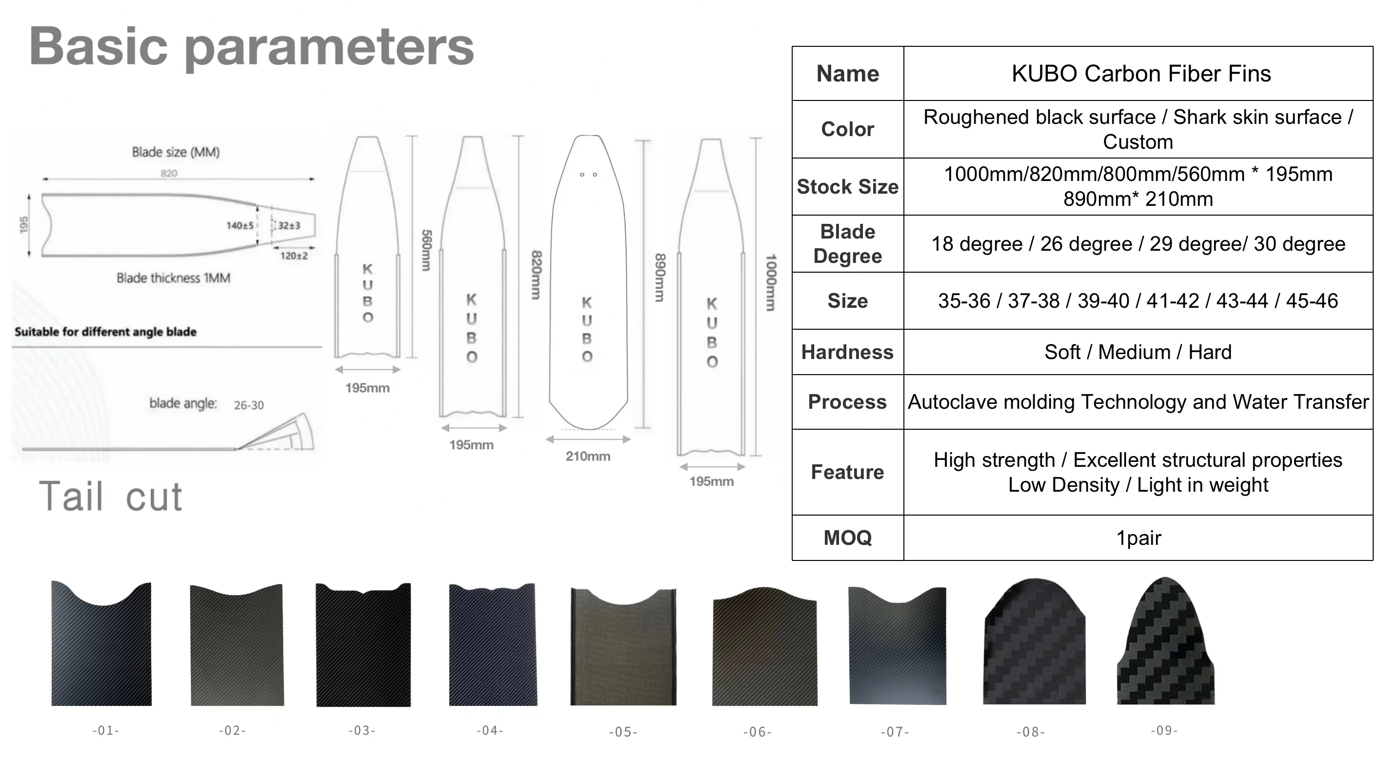 Kubo Carbon Fiber Free Diving Long Freediving Fins Fibre Blade Foot ...