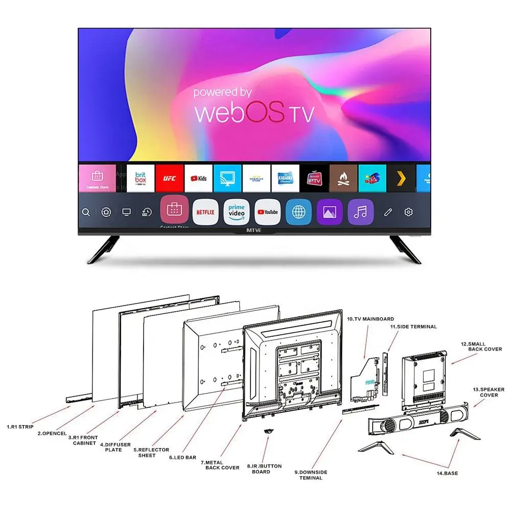 50-Inch Smart LED TV 4k 16:9 Wide Screen Home Assembly Display with ...