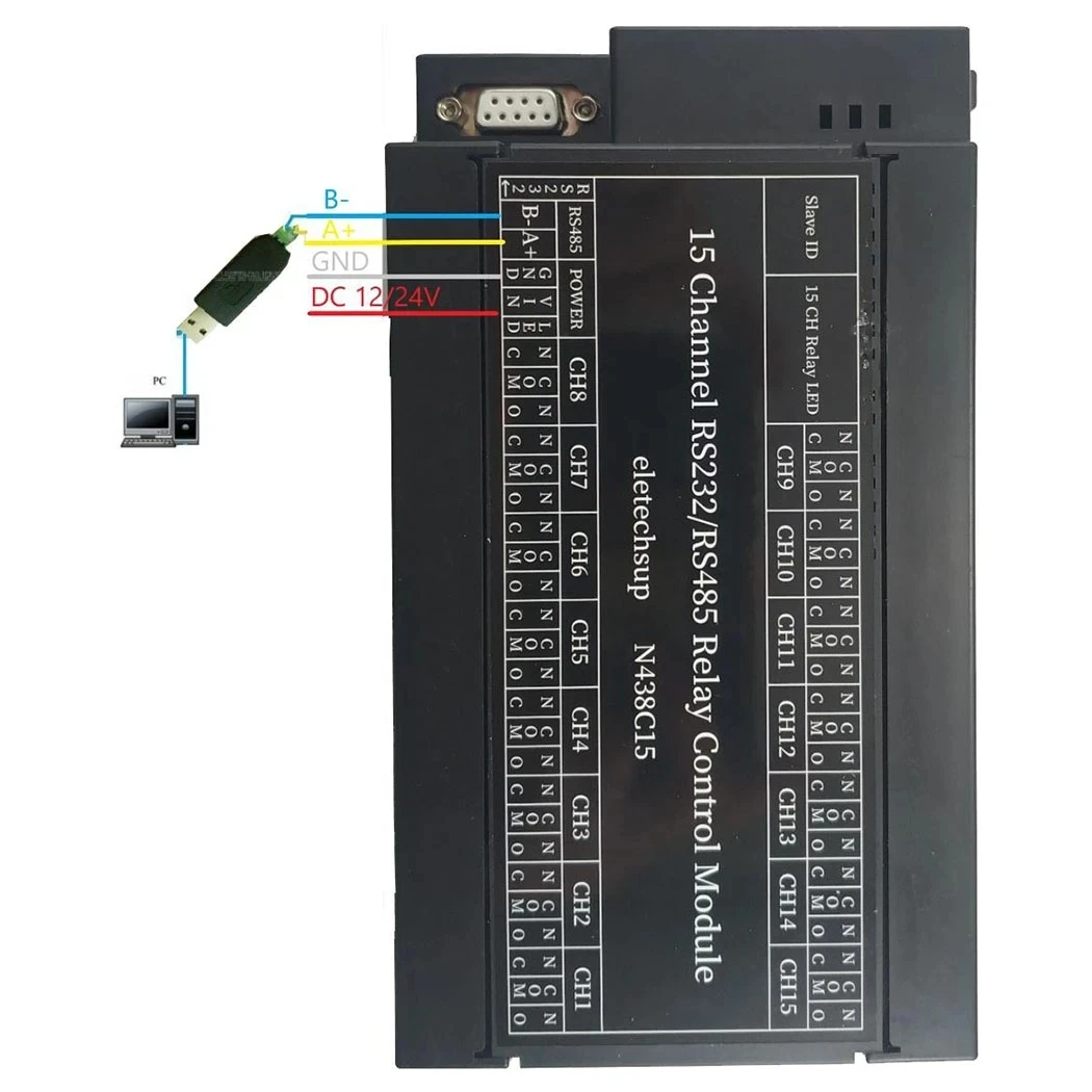 N438C15 RS485 RS232 Modbus RTU Relay Board PLC DO PC UART Serial Port Switch Controller Relay ...