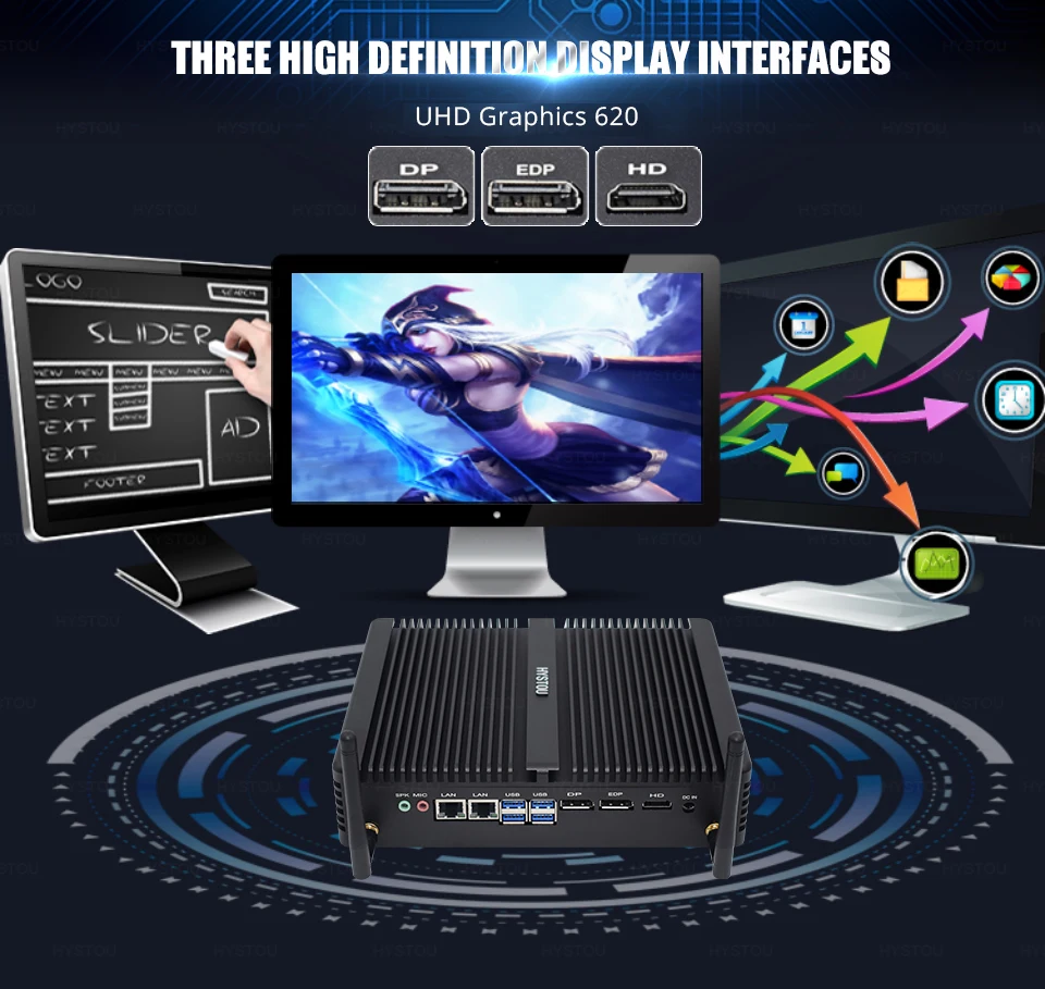 Hystou Popular Computer I5 I7 Desktop Ddr4 8 Usb Port 4k Display ...