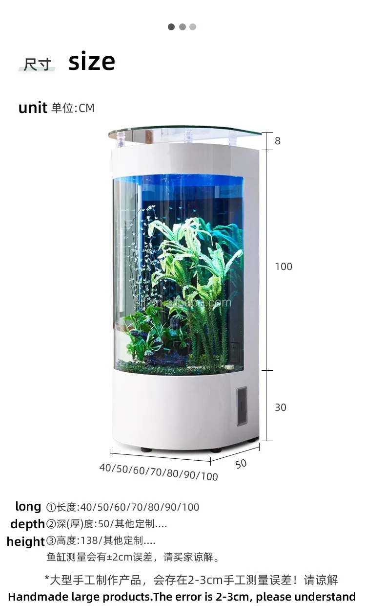 Indoor Led Light Transparent Half Cylinder Fish Tank Aquarium with ...