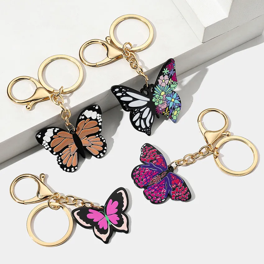 Foreign trade new color printing butterfly key chain pendant cartoon ...