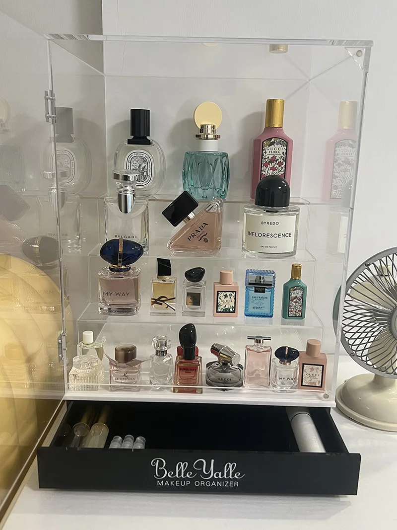 4 Tiers Acrylic Perfume Bottle showcase Display case with Drawer Base ...