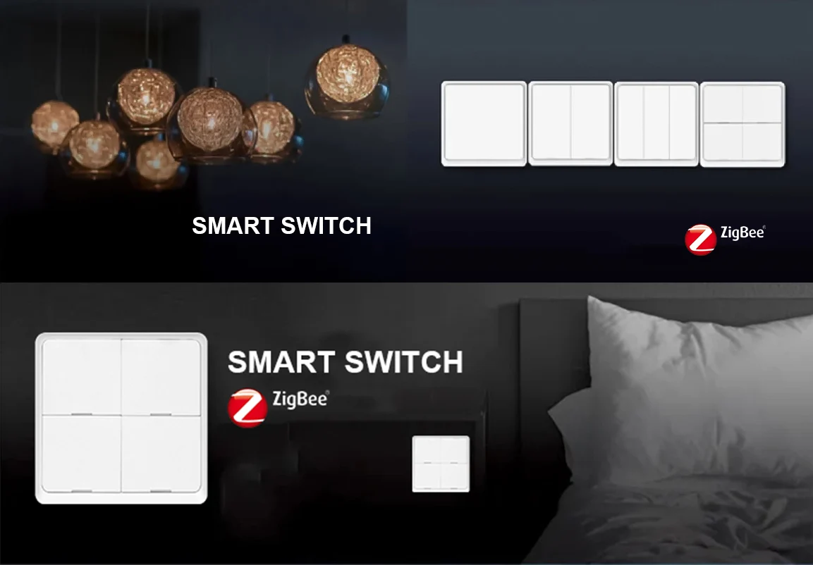 Tuya ZigBee Wireless Remote Control Light Switch 4-Gang Smart Scene ...