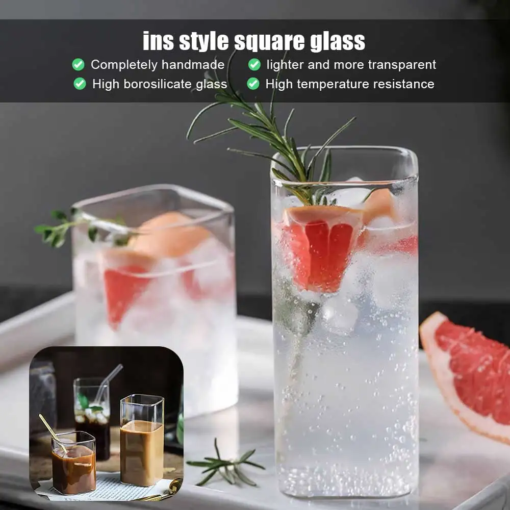High Borosilicate Glass 280ml 400ml 480ml Square Shaped Glass Cups For Drinking - Buy Square ...