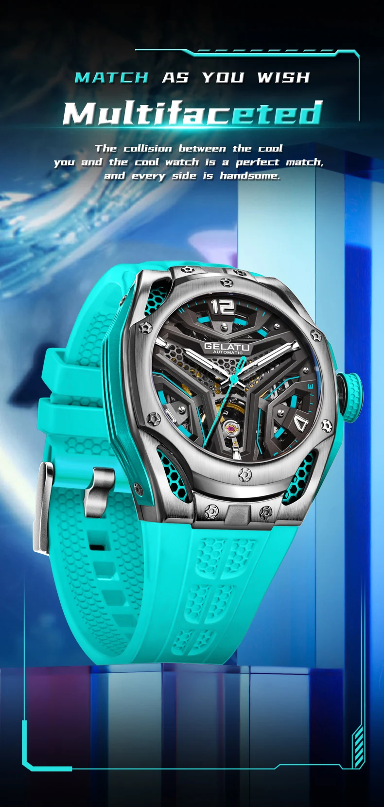 GELATU 6007 Luxury Sport Watch - Stainless Steel & Automatic