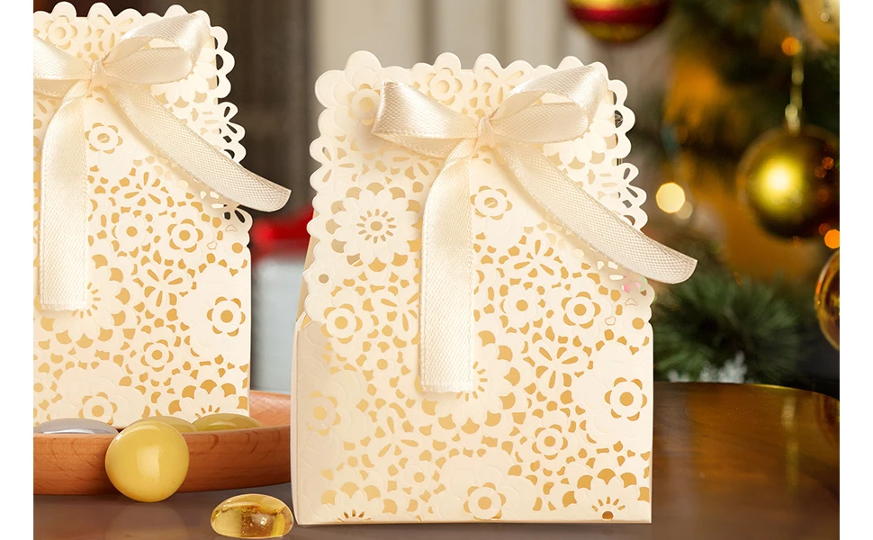 Hollow Paper Candy Box Laser Cut Flower Pattern Wedding Favor Boxes for ...