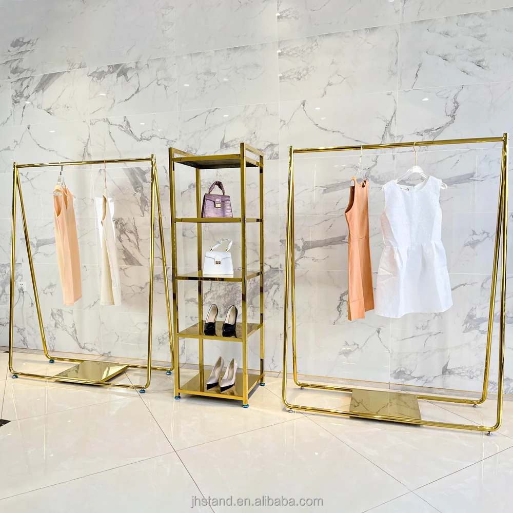 Boutique Gold Clothing Wall Rack - Nesting Table Display