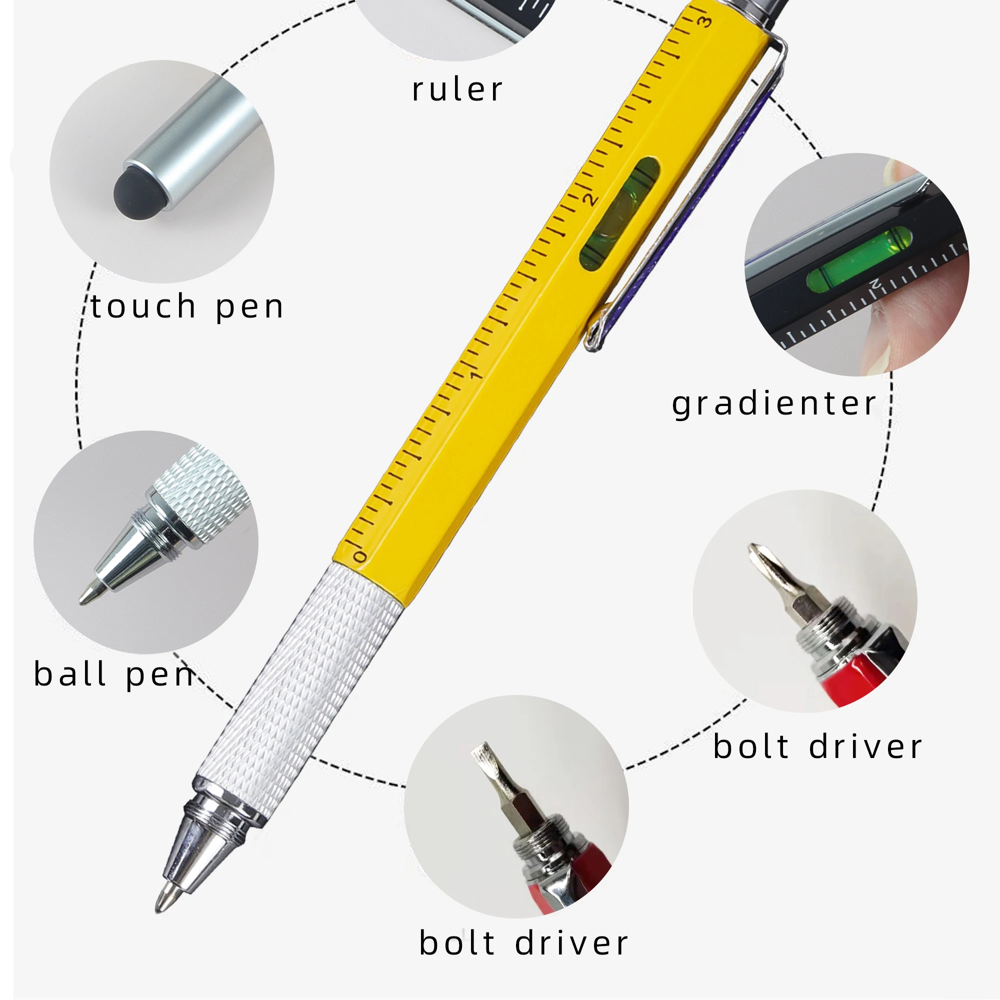 6 in 1 Multi-function Pen Ballpoint Pen with Measuring and Balance ...