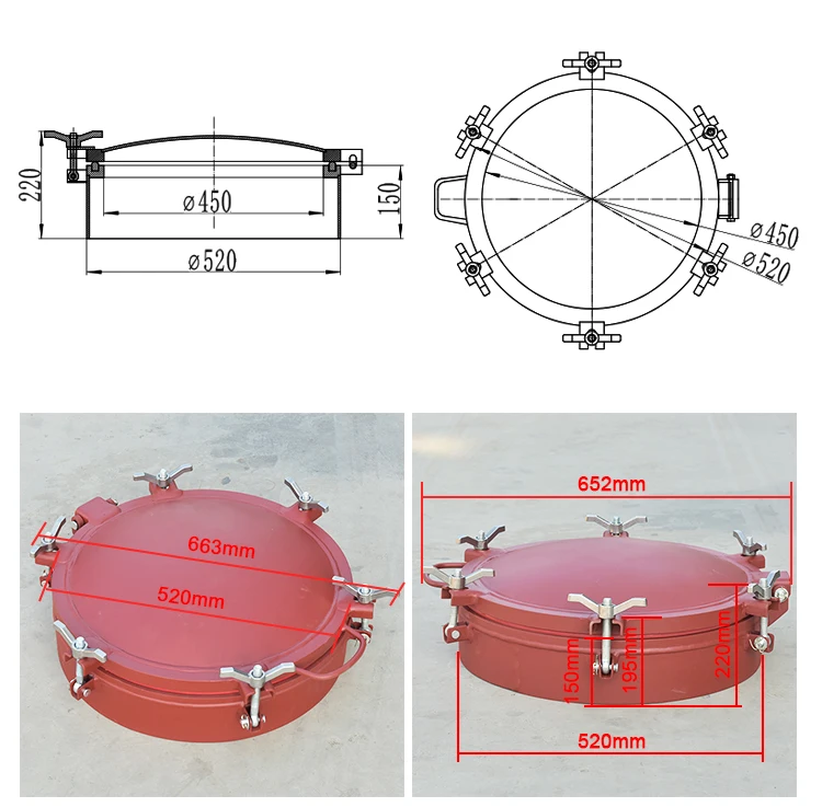Stainless Steel Manhole - Quick Opening Cover - Carbon Steel Body