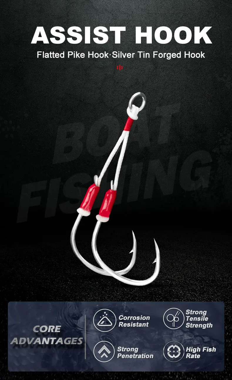 HK010/ HK011 Saltwater Barbed Double Assist Hook High Carbon Steel ...