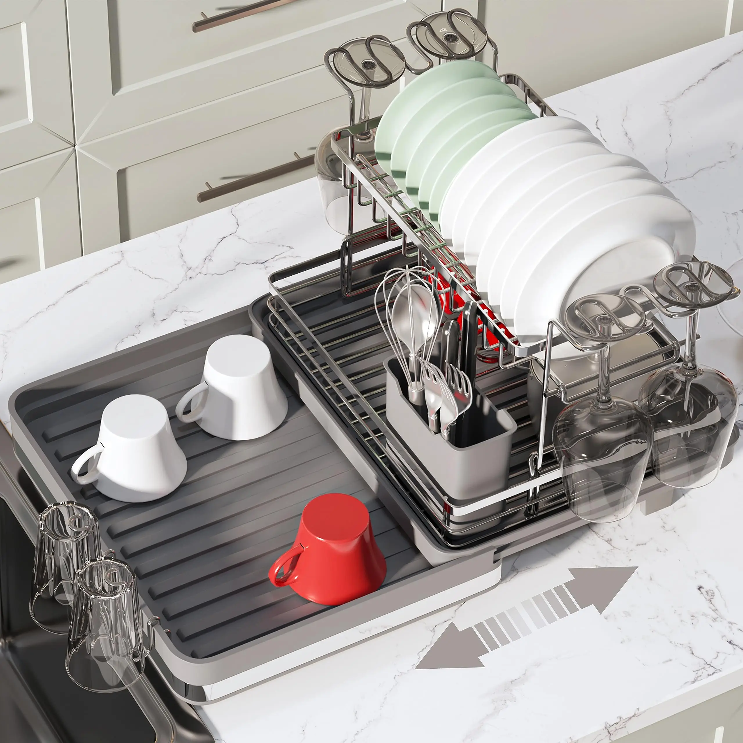 Upgraded 2 Tier Expandable Dish Dryer Rack Large Dish Rack With ...