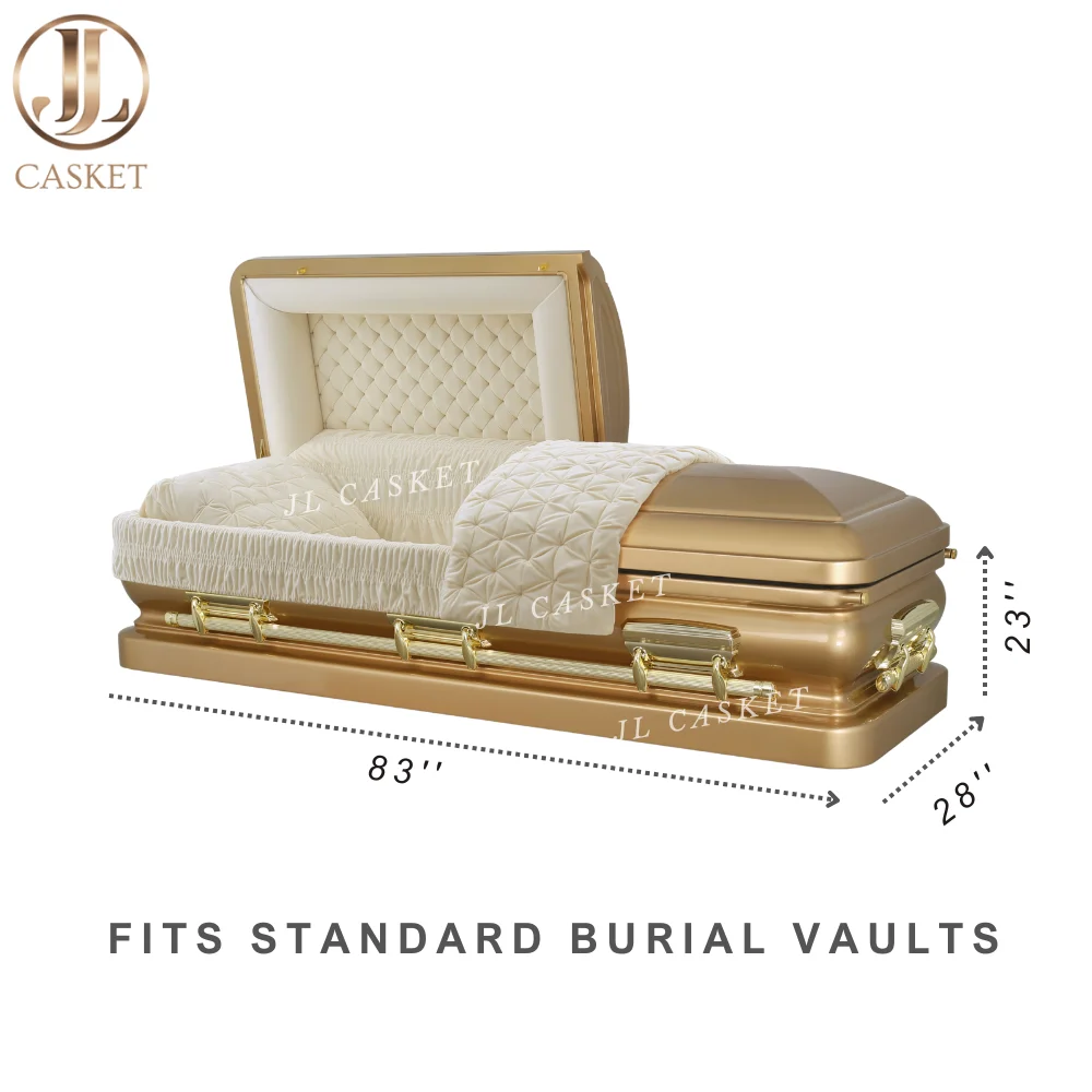 Gold Finish Metal Casket with Almond Velvet Interior