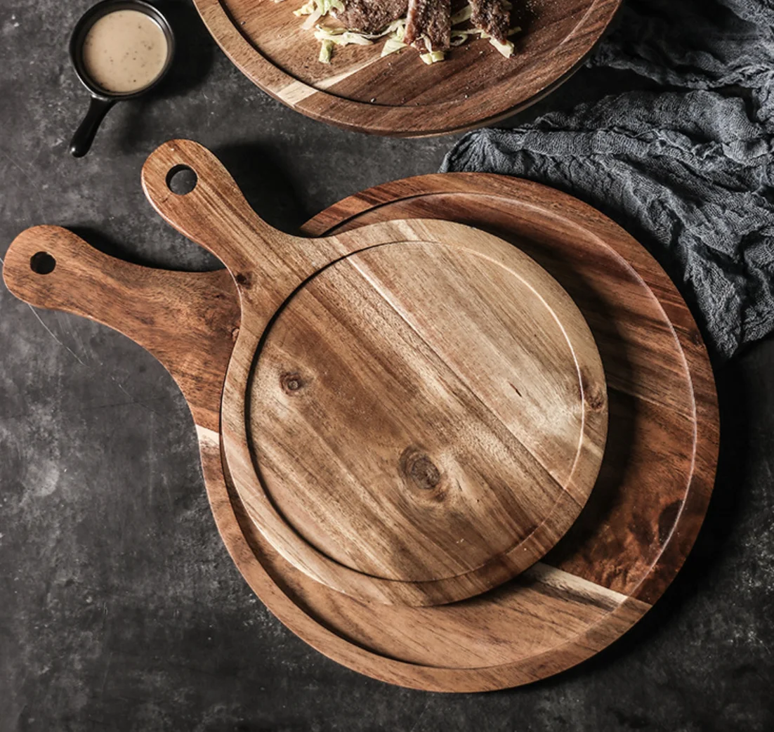 Wholesale Big Restaurant Round Rectangular Acacia Wood Dinner Plate ...