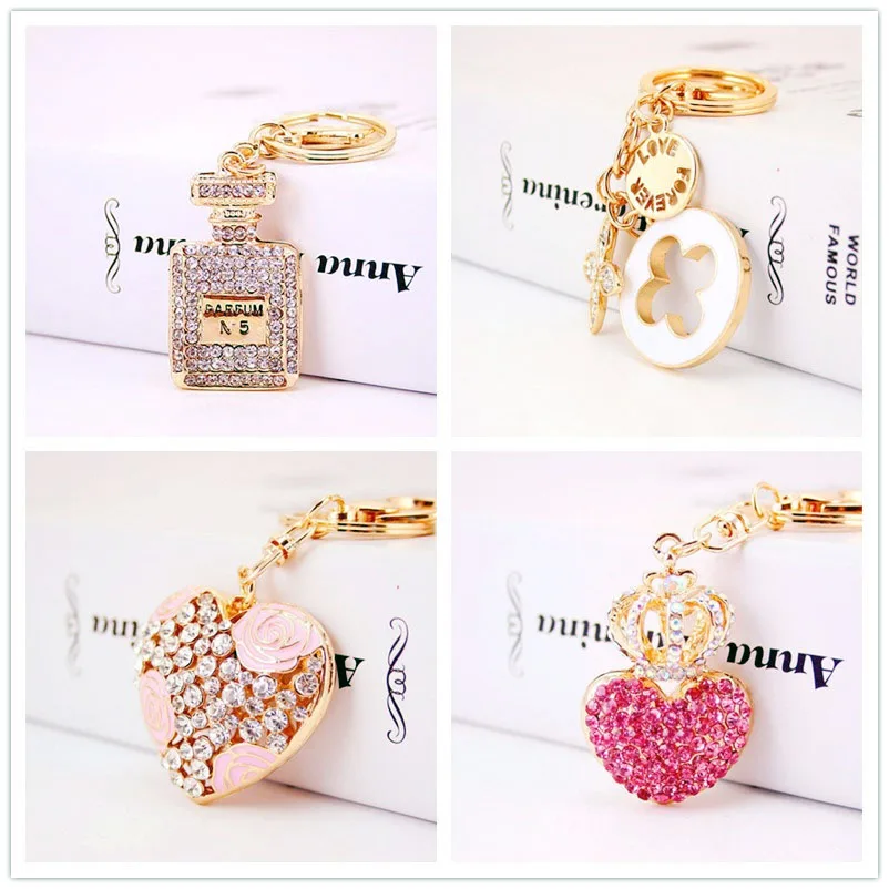 Diamond Ladies Perfume Bottle Keychain Bag Accessories Metal Pendant ...