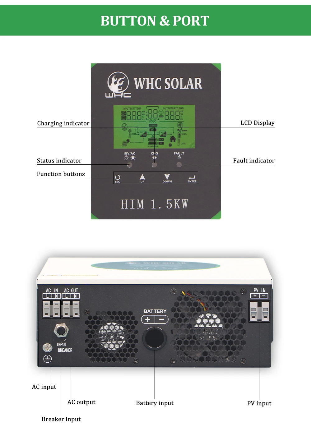 Whc Inverter 1000w 1500w Hybrid Mppt Solar Inverter Ac220v Output Built ...